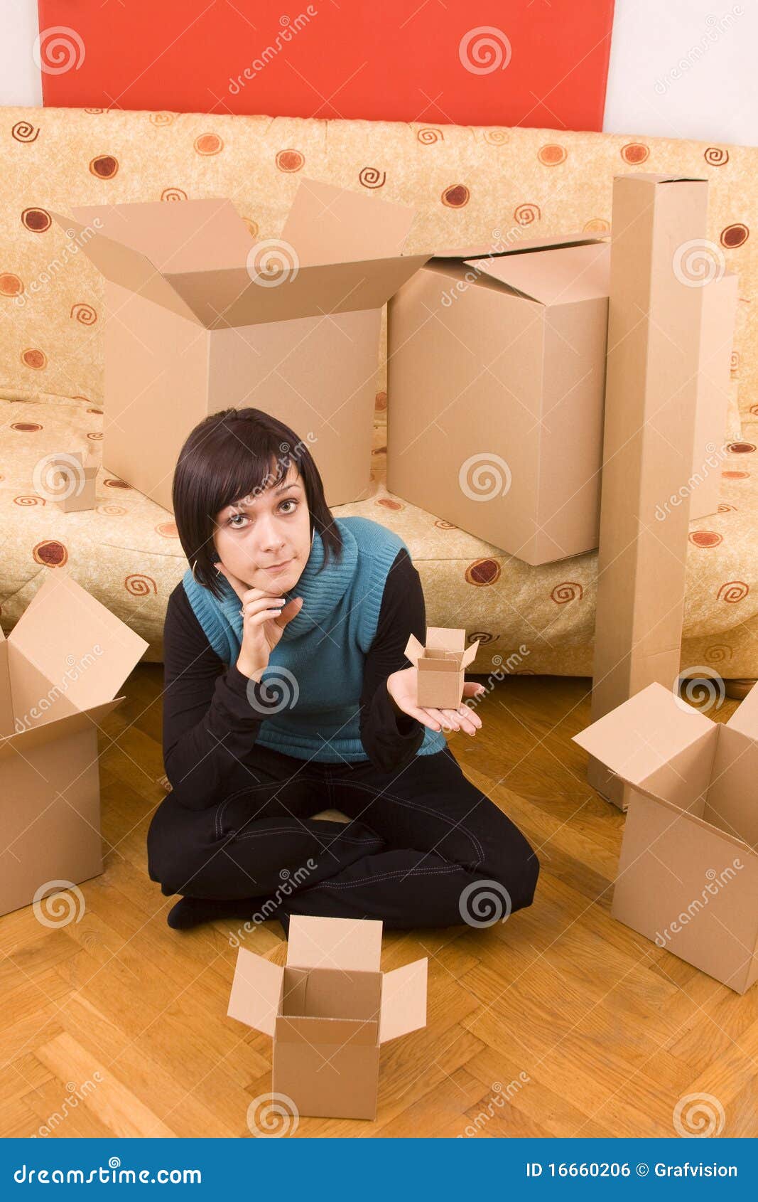 Woman and box stock photo. Image of blue, removal, concept - 16660206