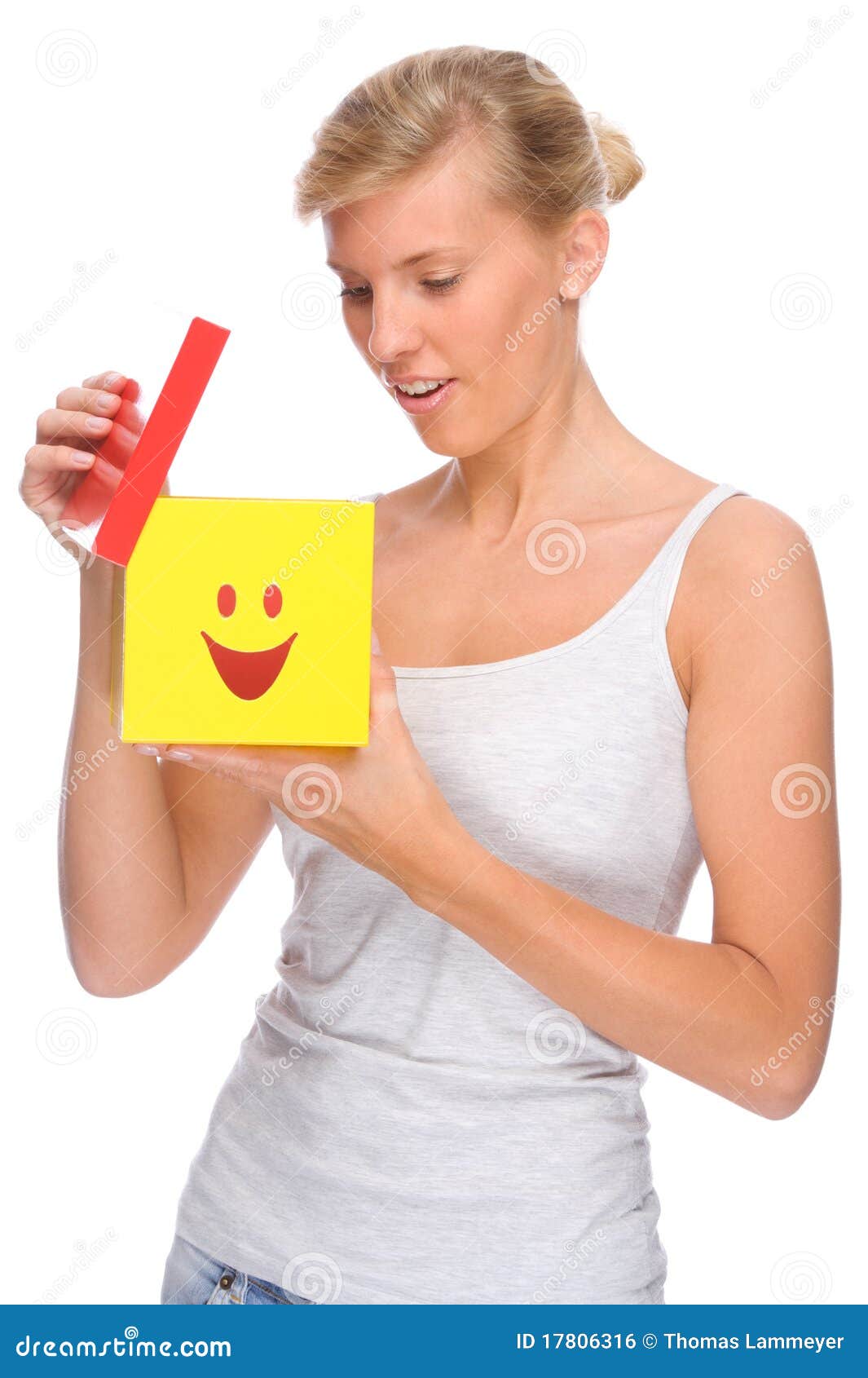 Woman with box stock photo. Image of blond, cheeks, isolated - 17806316