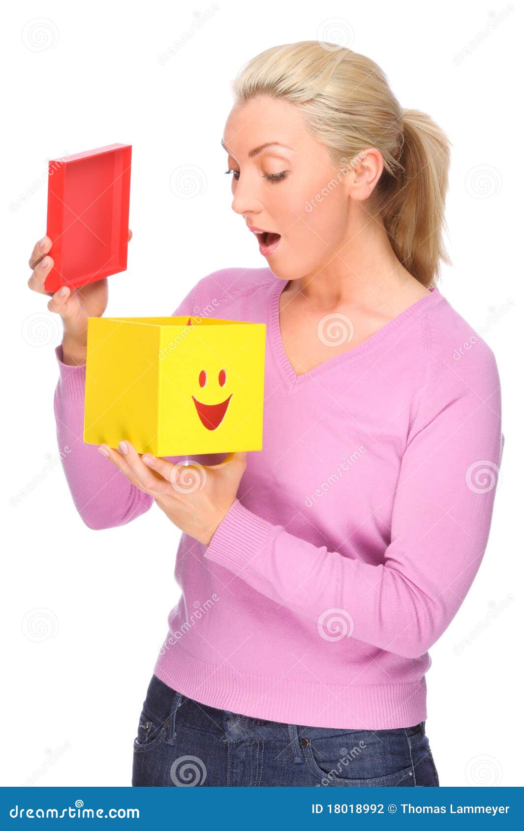 Woman with box stock photo. Image of cheeks, container - 18018992