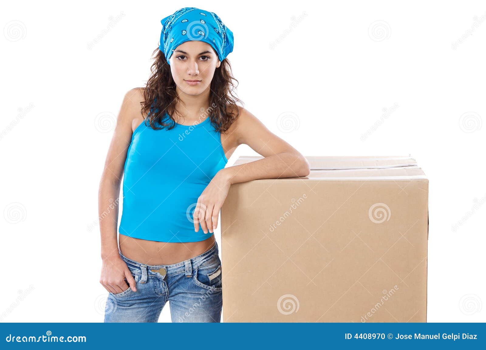 Woman with box stock photo. Image of blue, attractive - 4408970