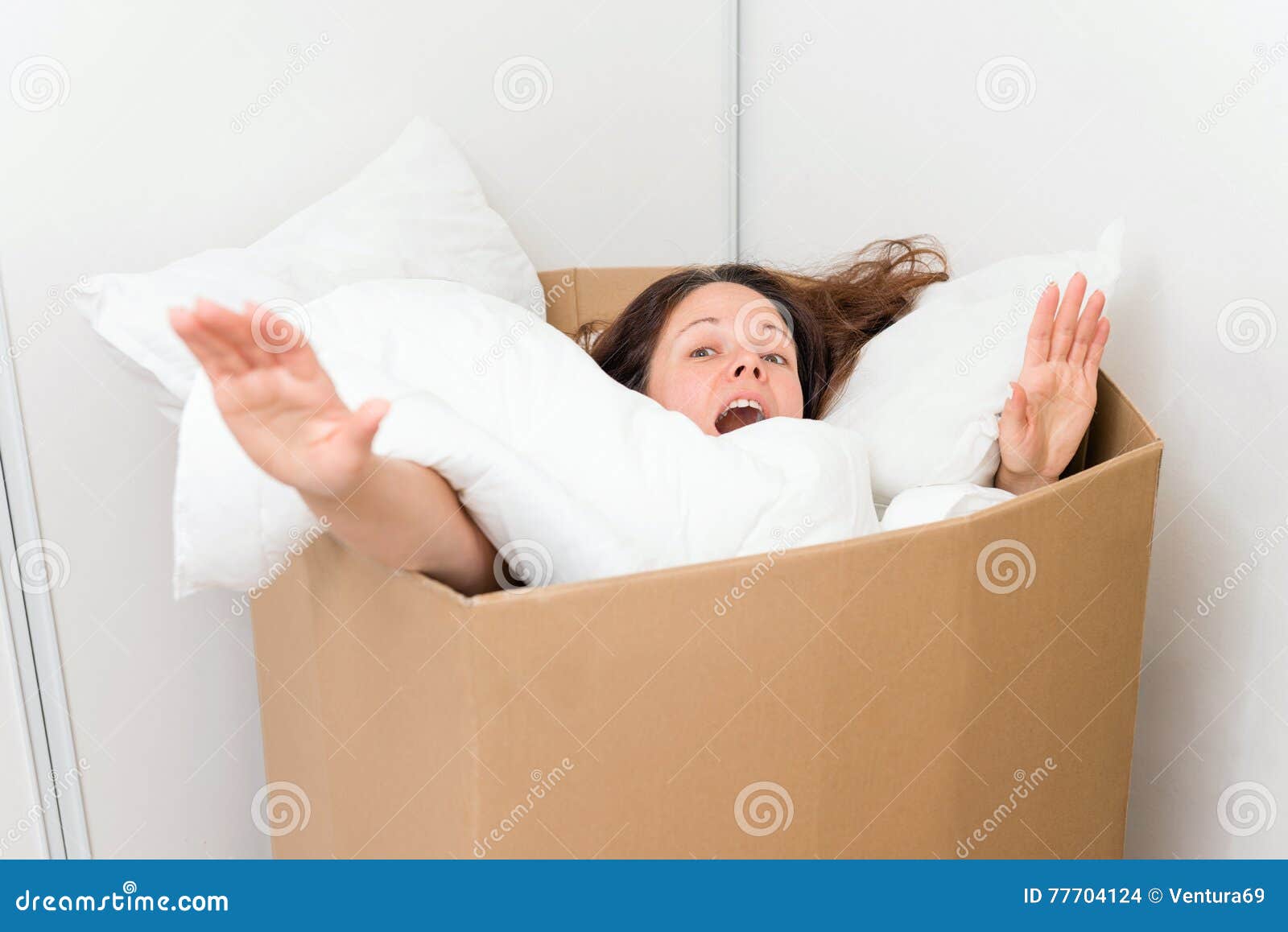 Woman in a box stock photo. Image of pretty, inside, move - 77704124