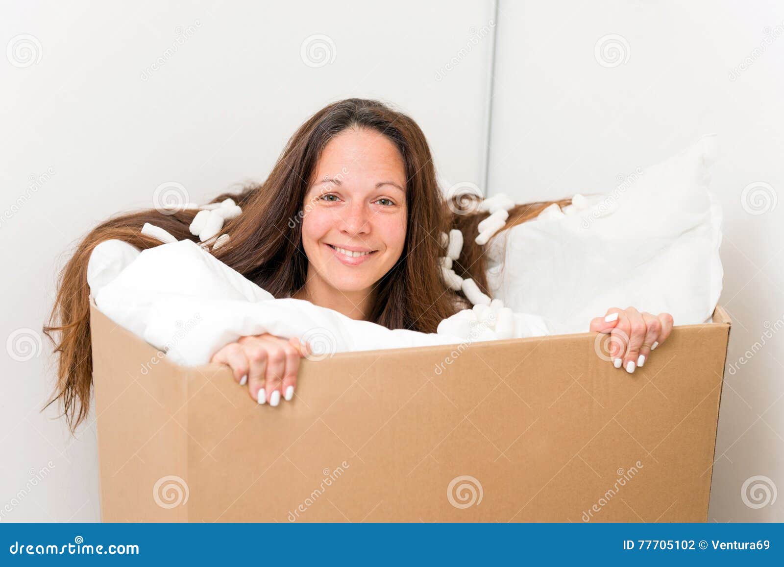 Woman in a box stock photo. Image of adult, courier, inside - 77705102