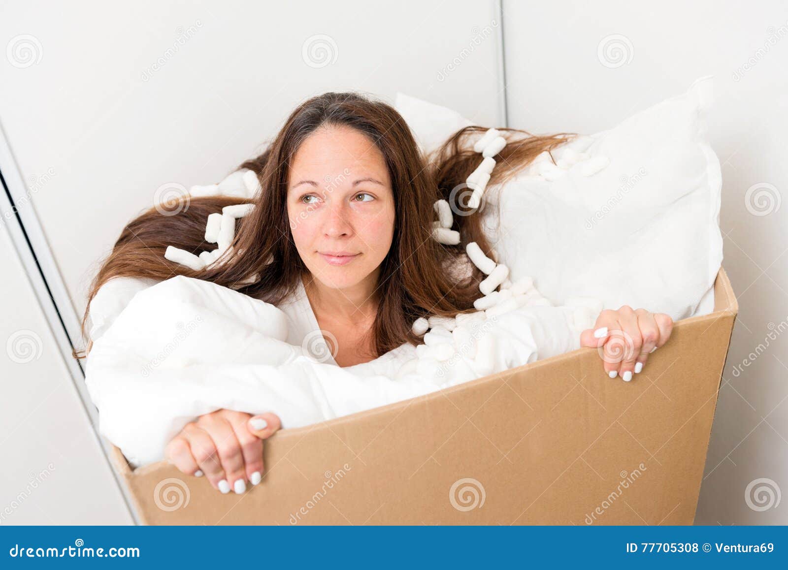 Woman in a box stock photo. Image of outside, pack, girl - 77705308