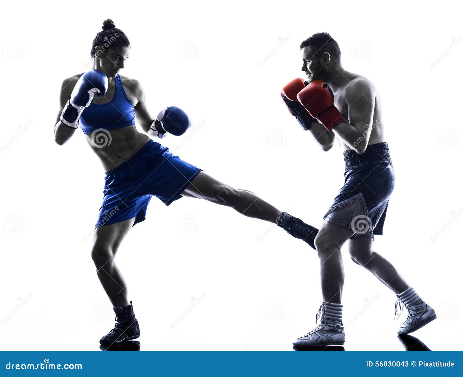 Woman Boxer Boxing Man Kickboxing Silhouette Stock Image Image Of