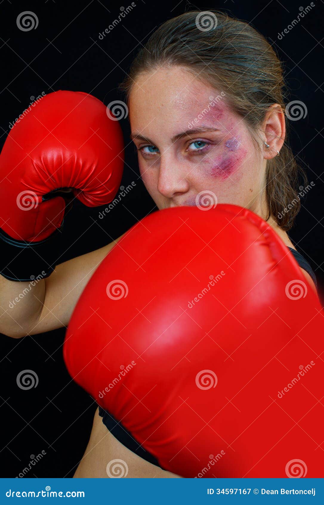 Woman Boxer Face with Bruises and Gloves Stock Image - Image of care ...