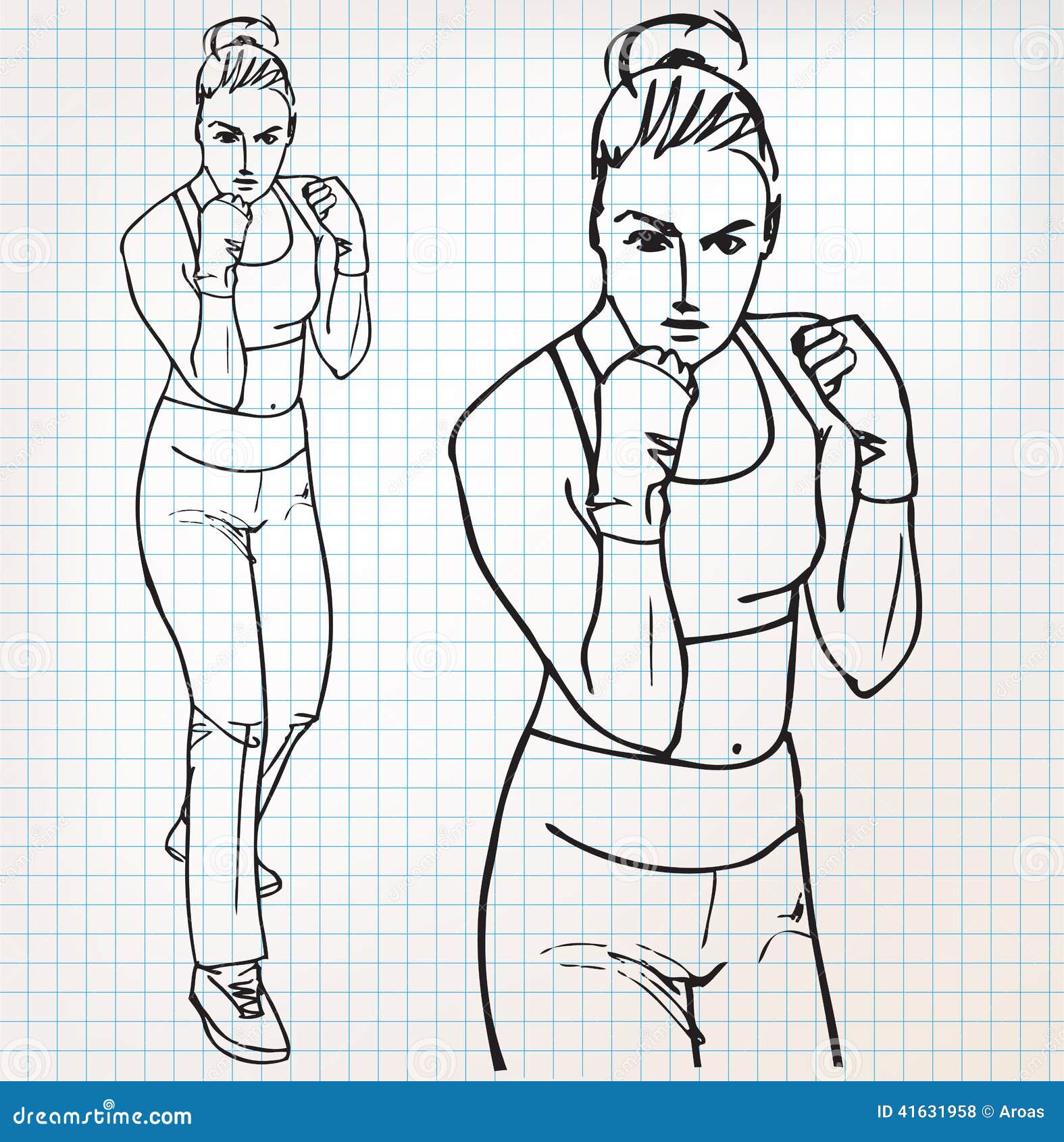 Woman Boxer Sketch Illustration Stock Vector - Image: 41631958