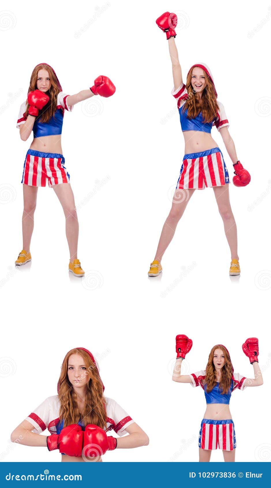 The Woman Boxer in Uniform with Us Symbols Stock Photo - Image of girl ...