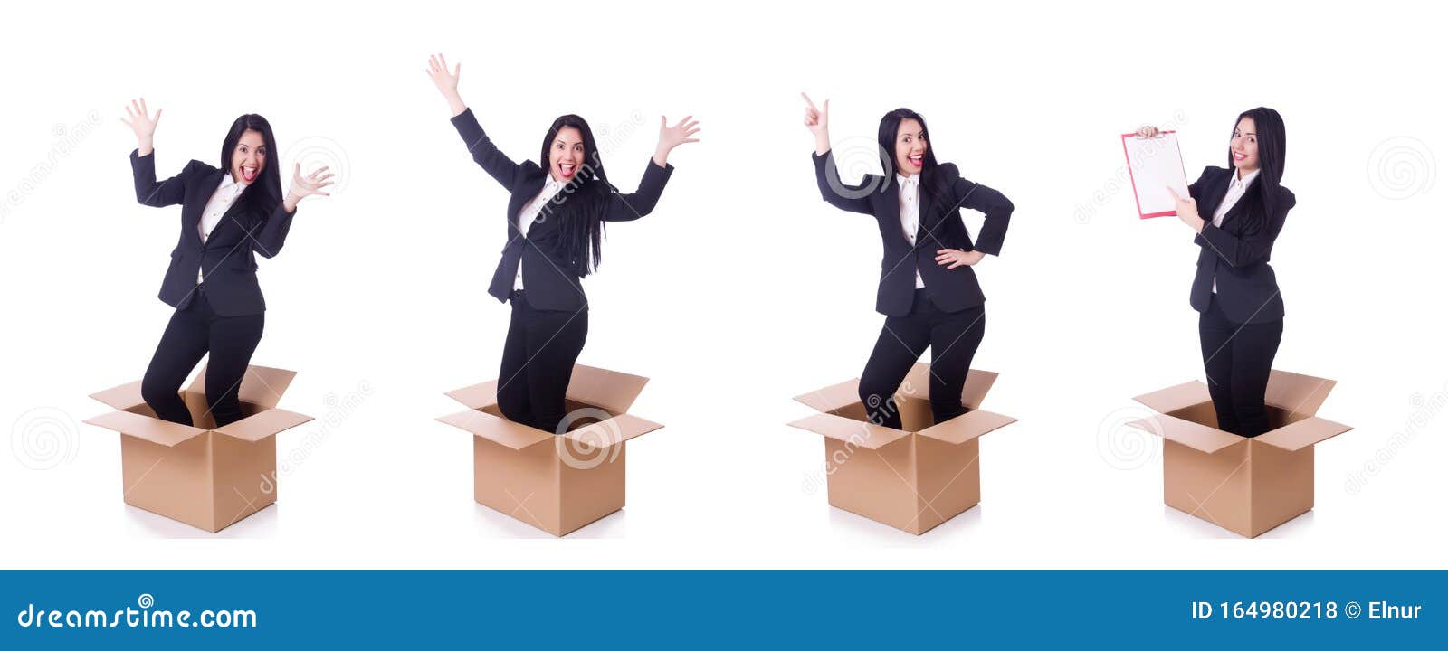 Woman with boxes on white stock photo. Image of labor - 164980218
