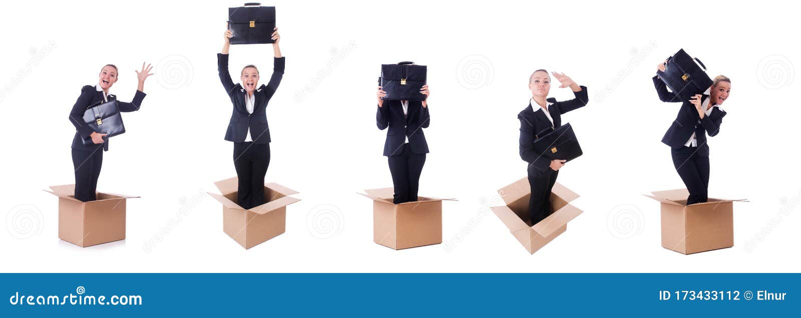 Woman with boxes on white stock photo. Image of female - 173433112