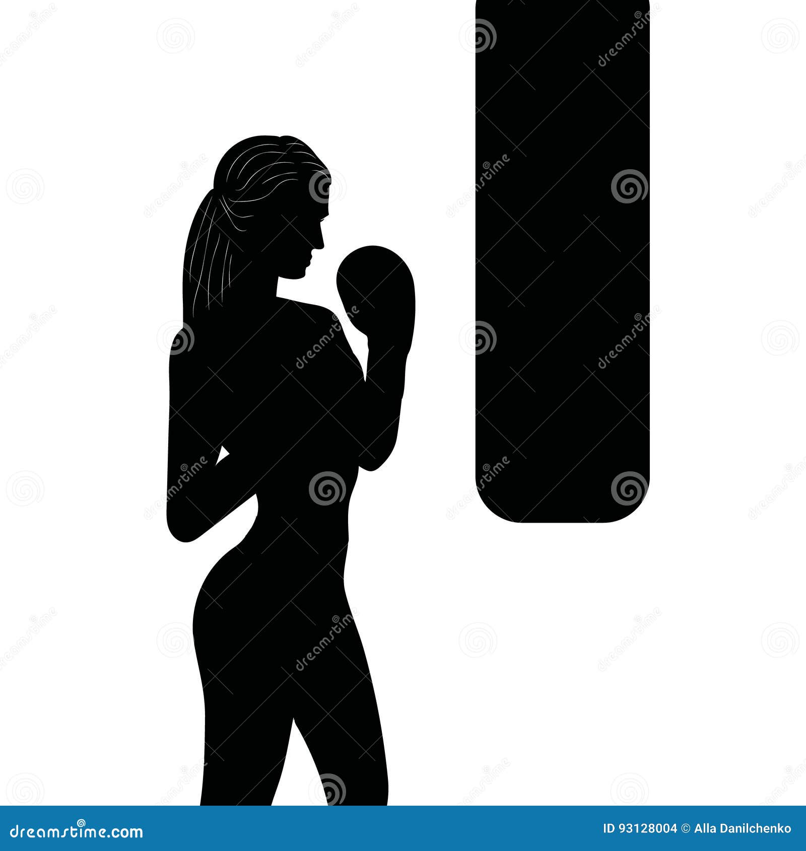 Woman Boxing with Black Punching Bag, Icon in Vector Stock Vector ...