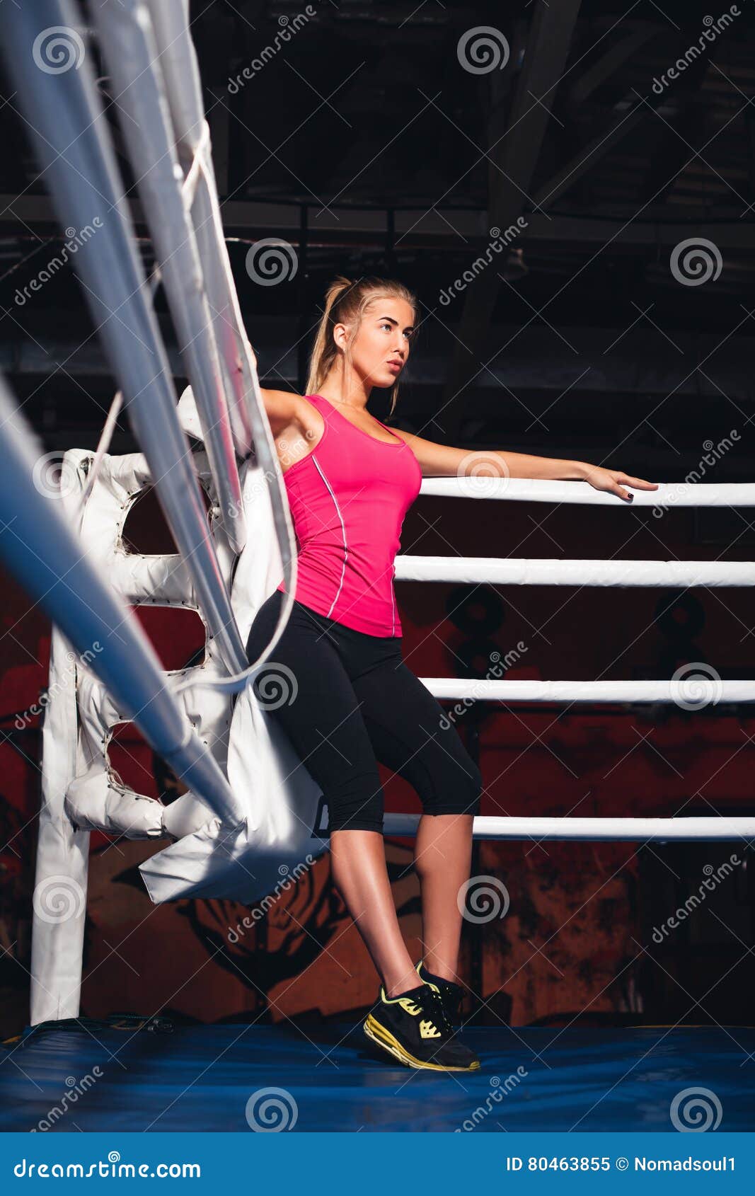 Woman on the boxing ring stock image. Image of champion - 80463855
