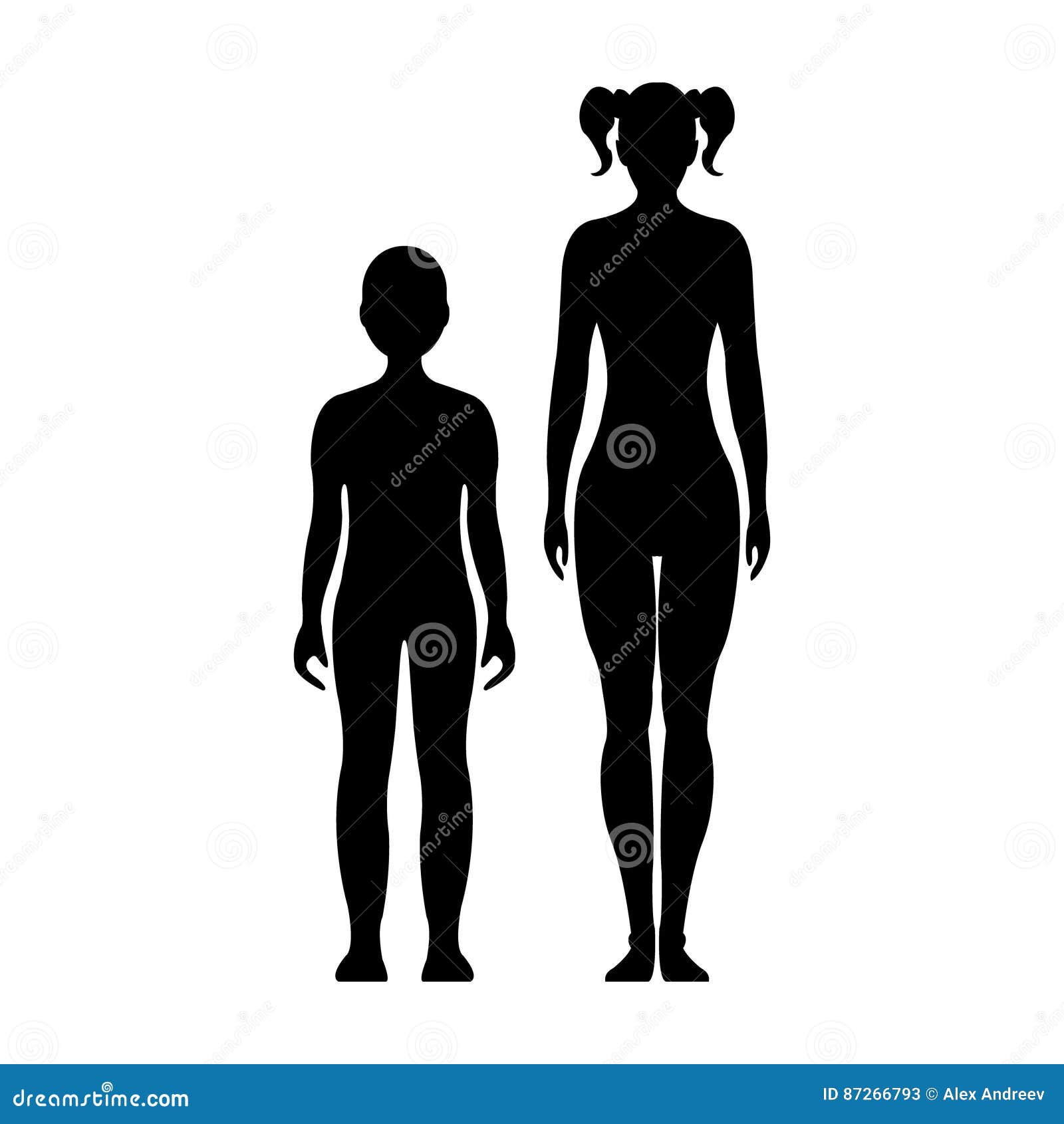 Woman and Boy. Human Front Side Silhouette Stock Illustration ...