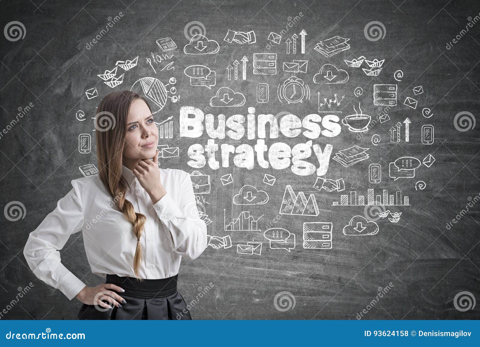 Woman with Braid and Business Strategy Blackboard Stock Photo - Image ...