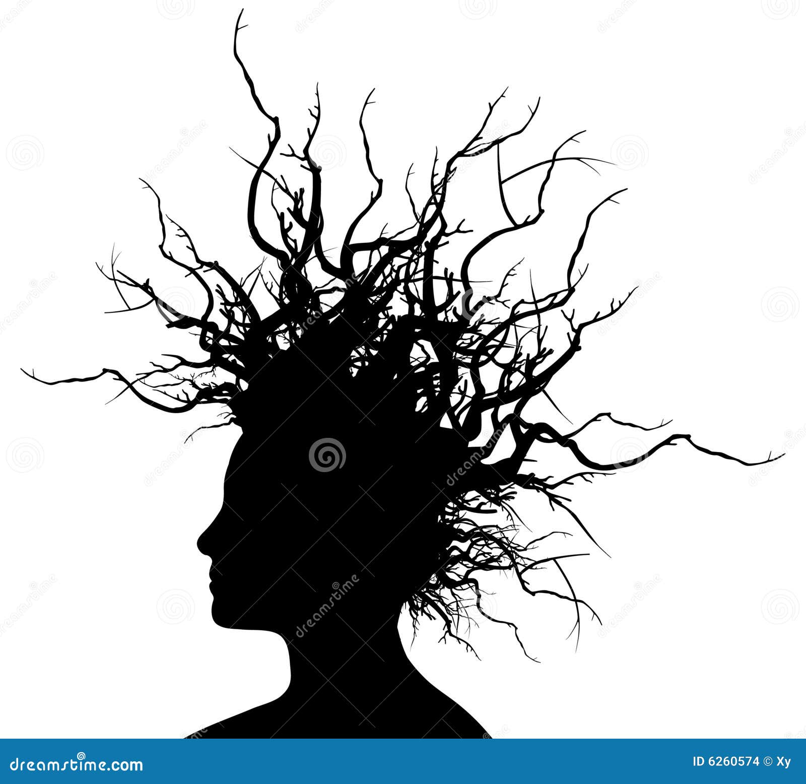Woman with branches hair. stock vector. Illustration of illustrated ...