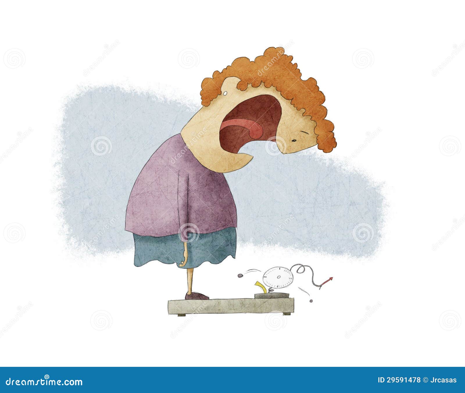 Woman break a weight scale stock illustration. Illustration of hair ...
