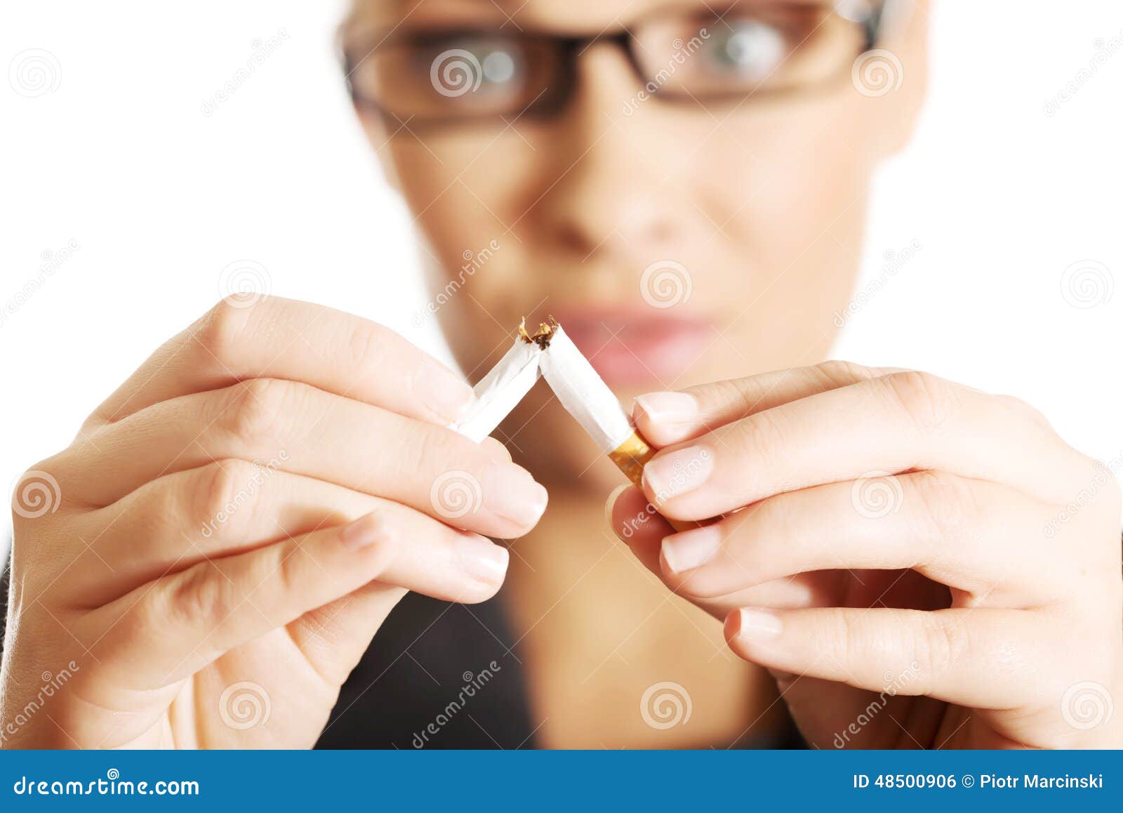 Woman Breaking Cigarette To Stop Smoking Stock Photo - Image of healthy ...