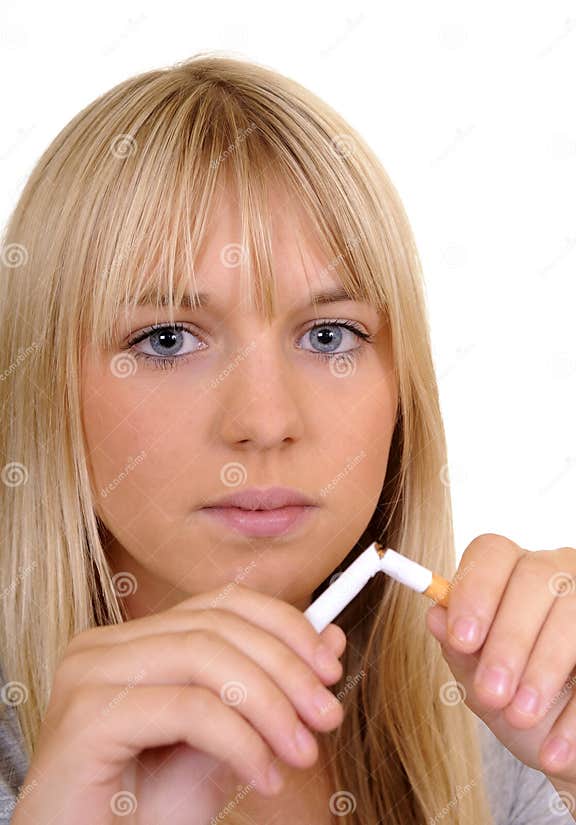 Woman breaks a cigarette stock photo. Image of kink, broken - 16050360