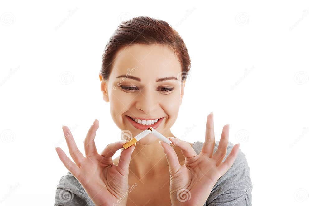 Woman Breaks Down the Cigarette Stock Photo - Image of decisions ...