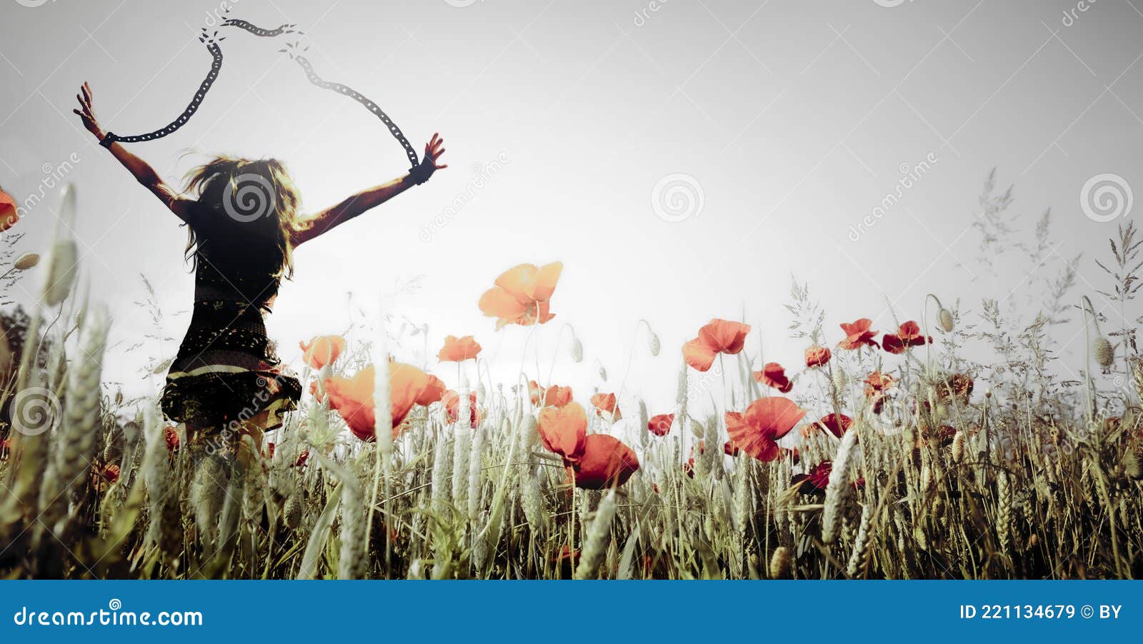 Woman breaks her chains stock image. Image of destroy - 221134679