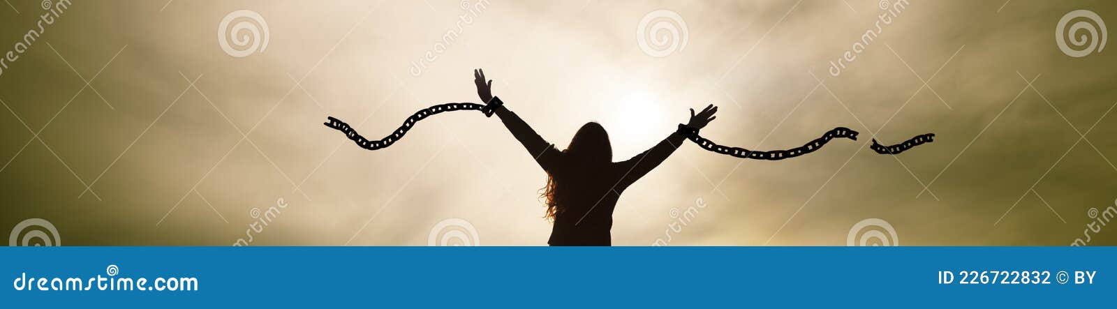 Woman breaks her chains stock photo. Image of breaks - 226722832