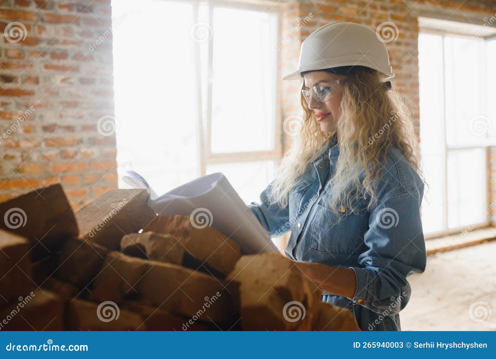 Woman with Brick in Construction Concept Stock Image - Image of ...
