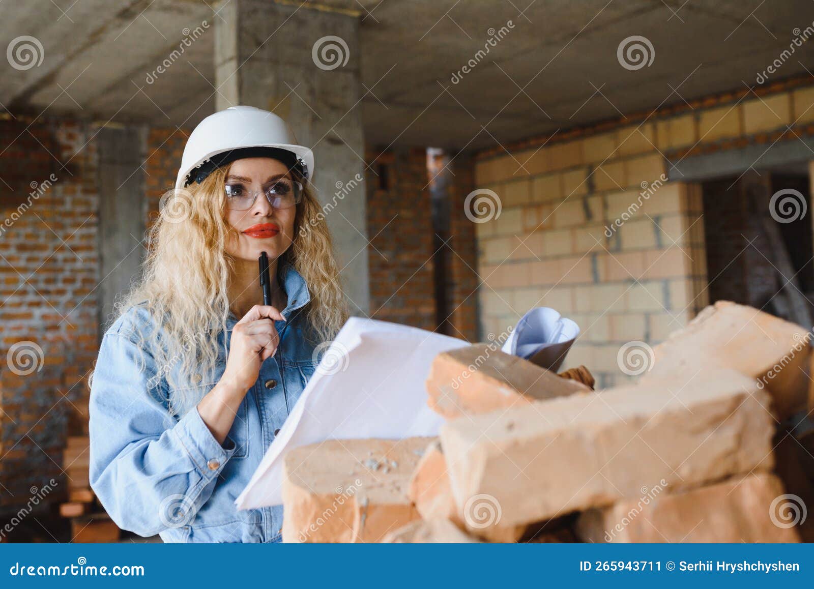 Woman with Brick in Construction Concept Stock Image - Image of hard ...