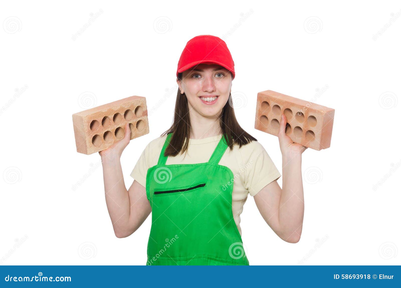 Woman with Brick Isolated on White Stock Photo - Image of contractor ...