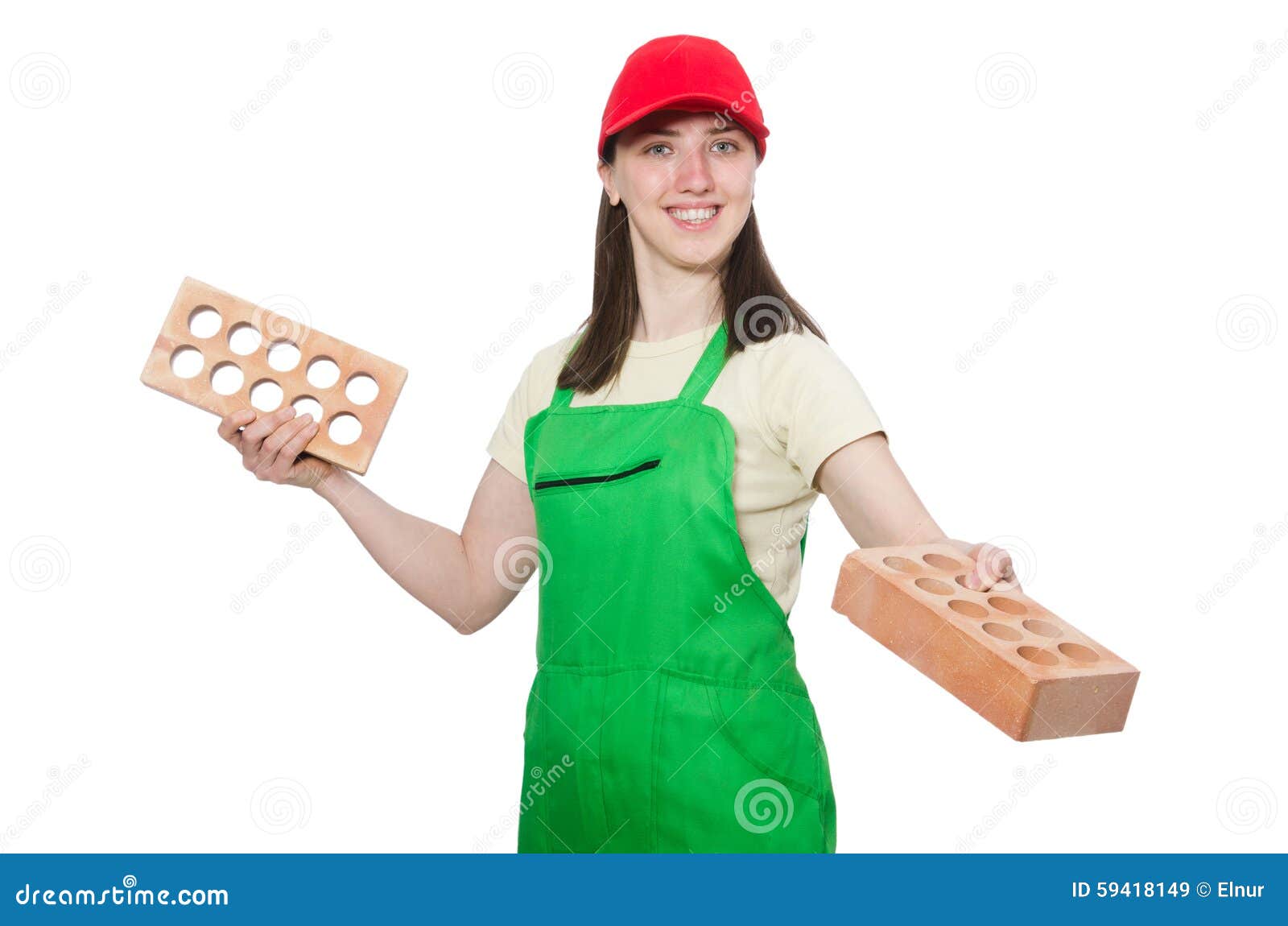 Woman with Brick Isolated on White Stock Image - Image of cement ...