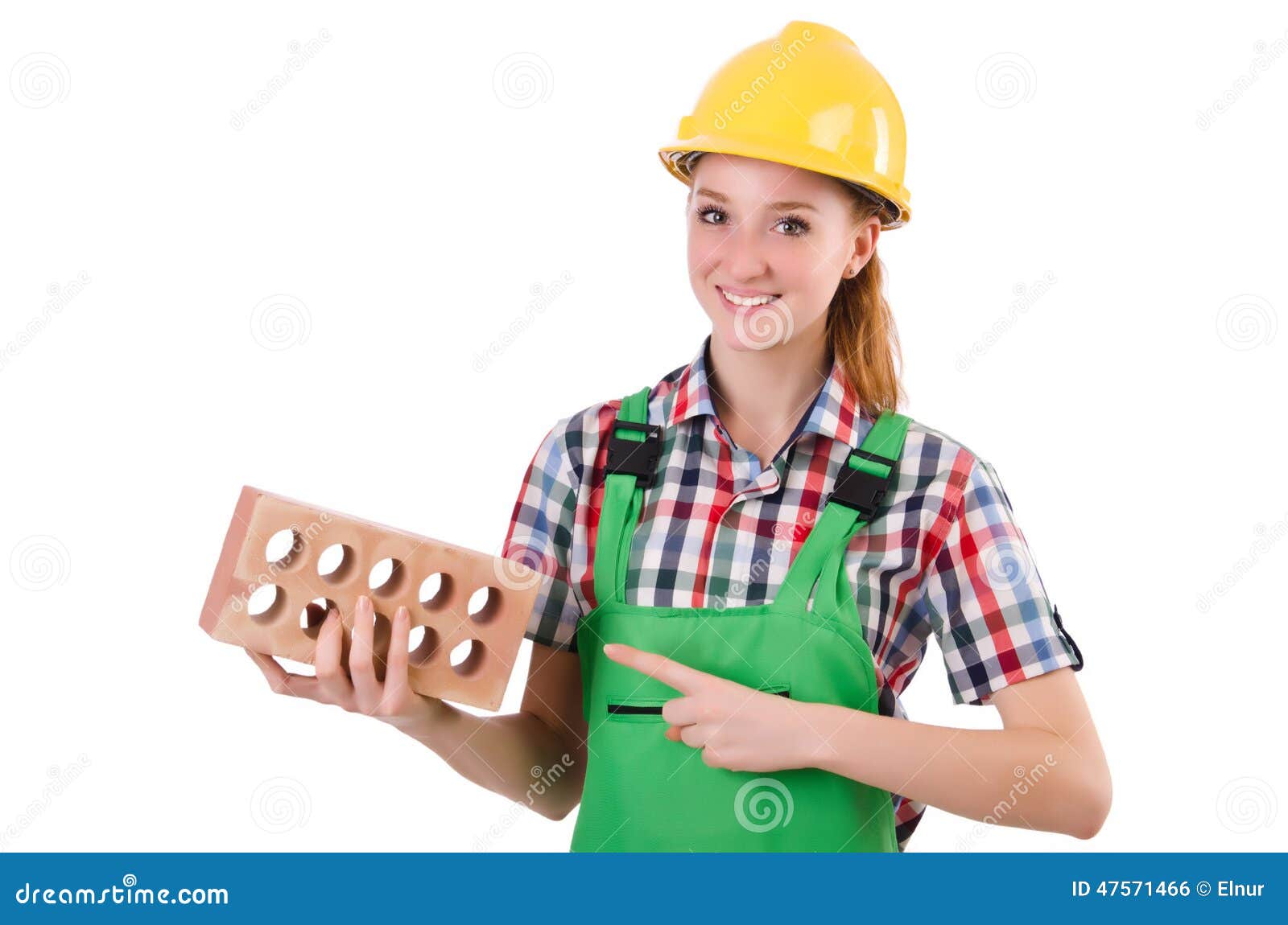 Woman with bricks isolated stock photo. Image of plumber - 47571466