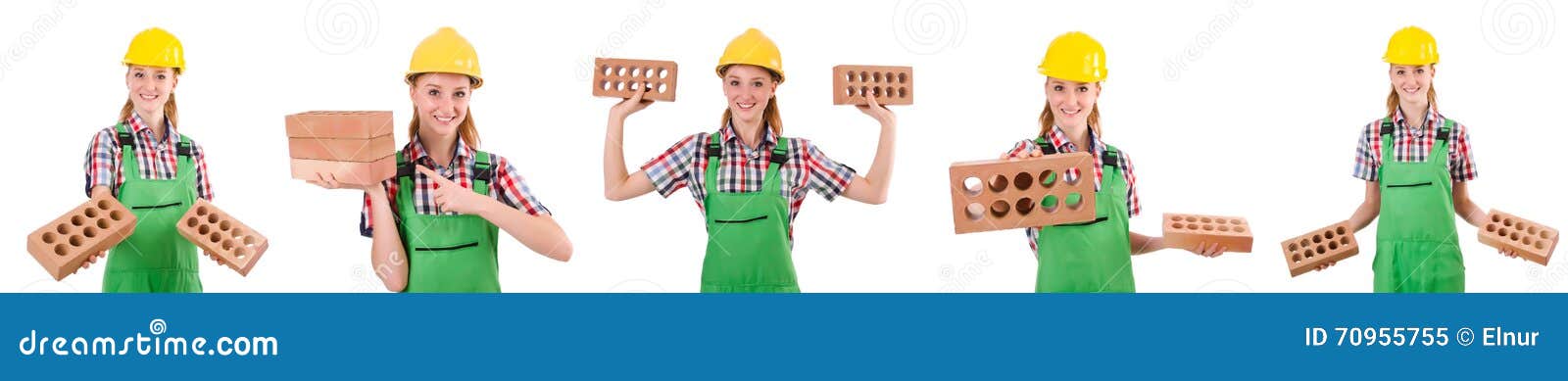 Woman with Bricks Isolated on White Stock Image - Image of composite ...