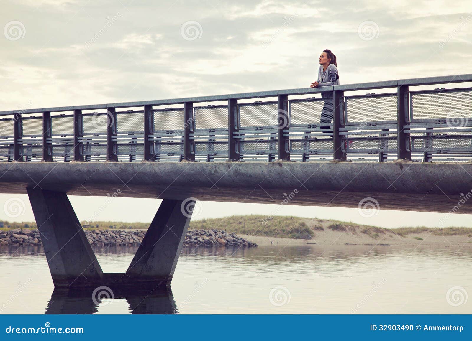 Woman on the Bridge stock photo. Image of beautiful, relaxing - 32903490