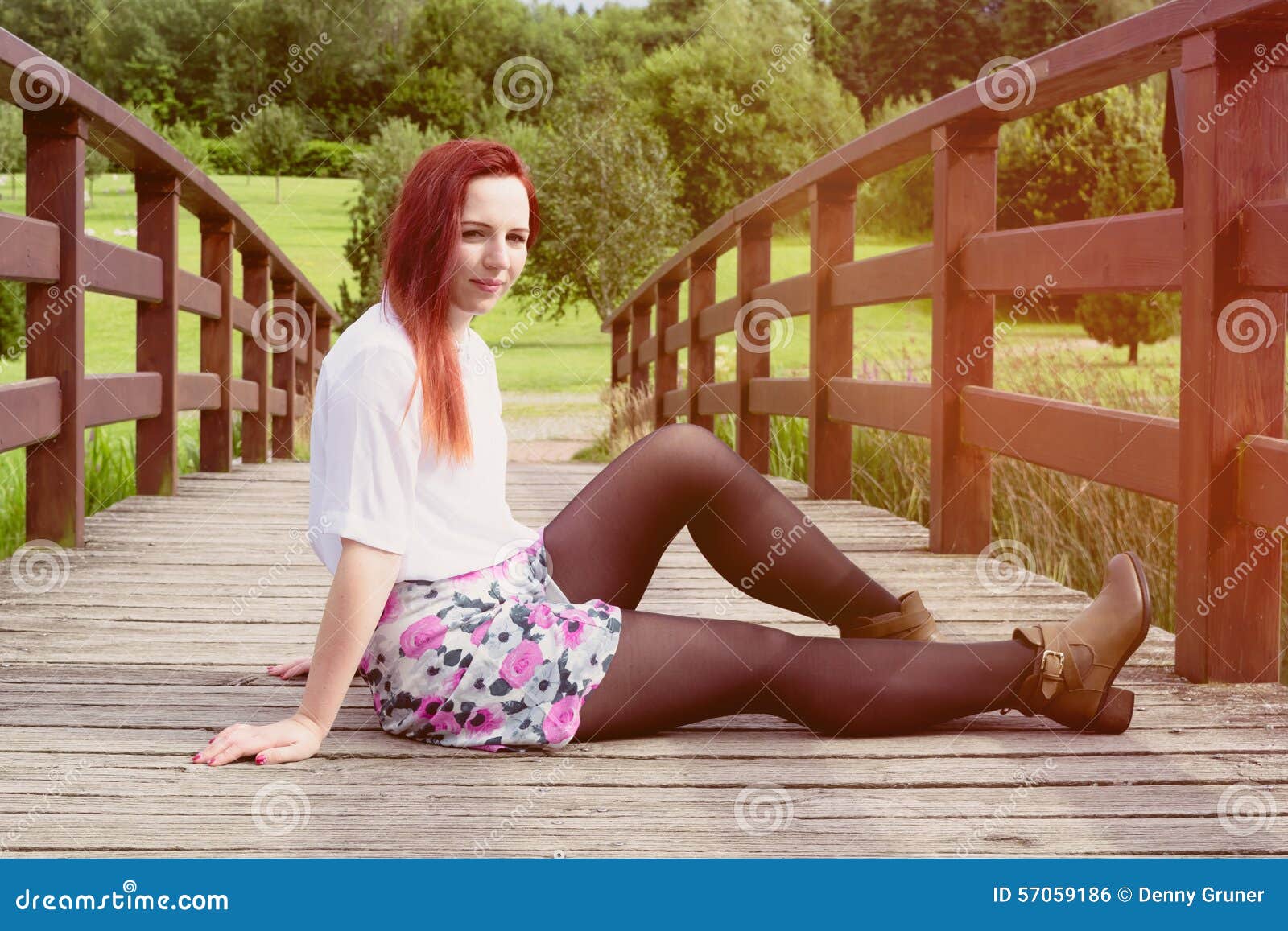Woman on a bridge stock photo. Image of girl, balance - 57059186