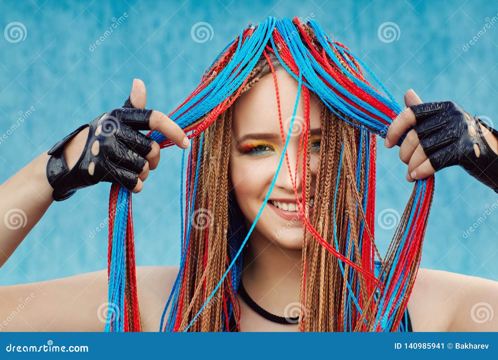 Woman with Bright Makeup and Colored Cornrows Stock Image - Image of ...