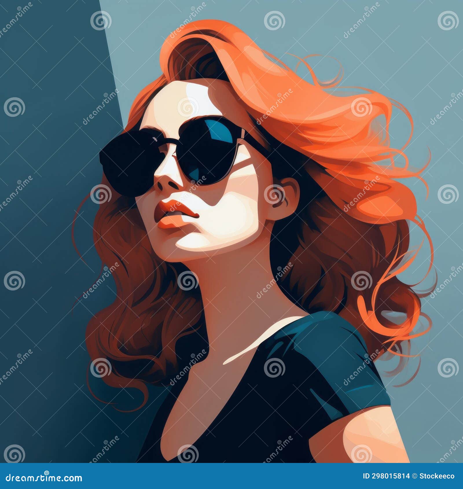 Intense Color Palette Digital Illustration Of A Woman With Red Hair