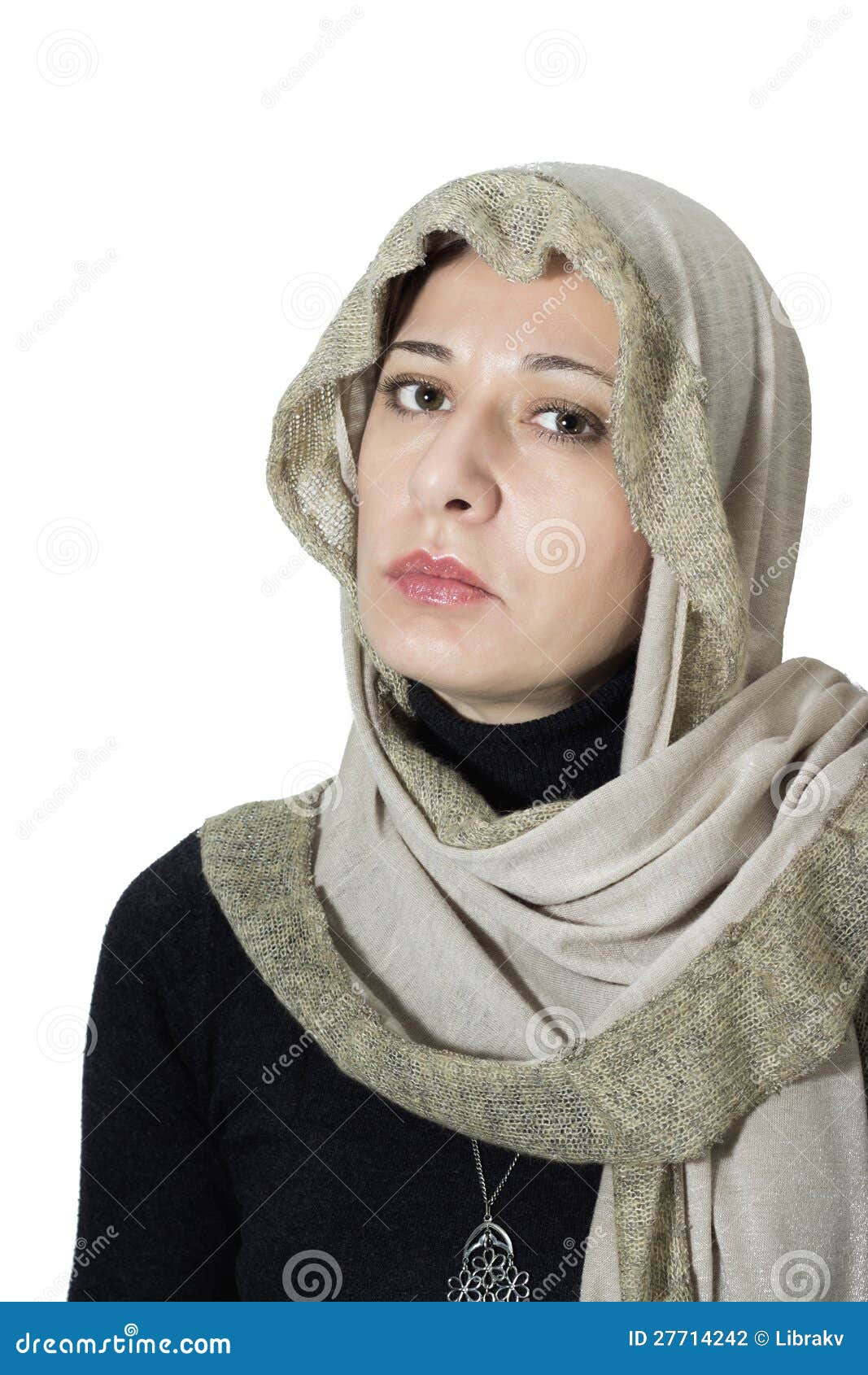 Woman with Bright Scarf Over Her Head Stock Photo - Image of eastern ...