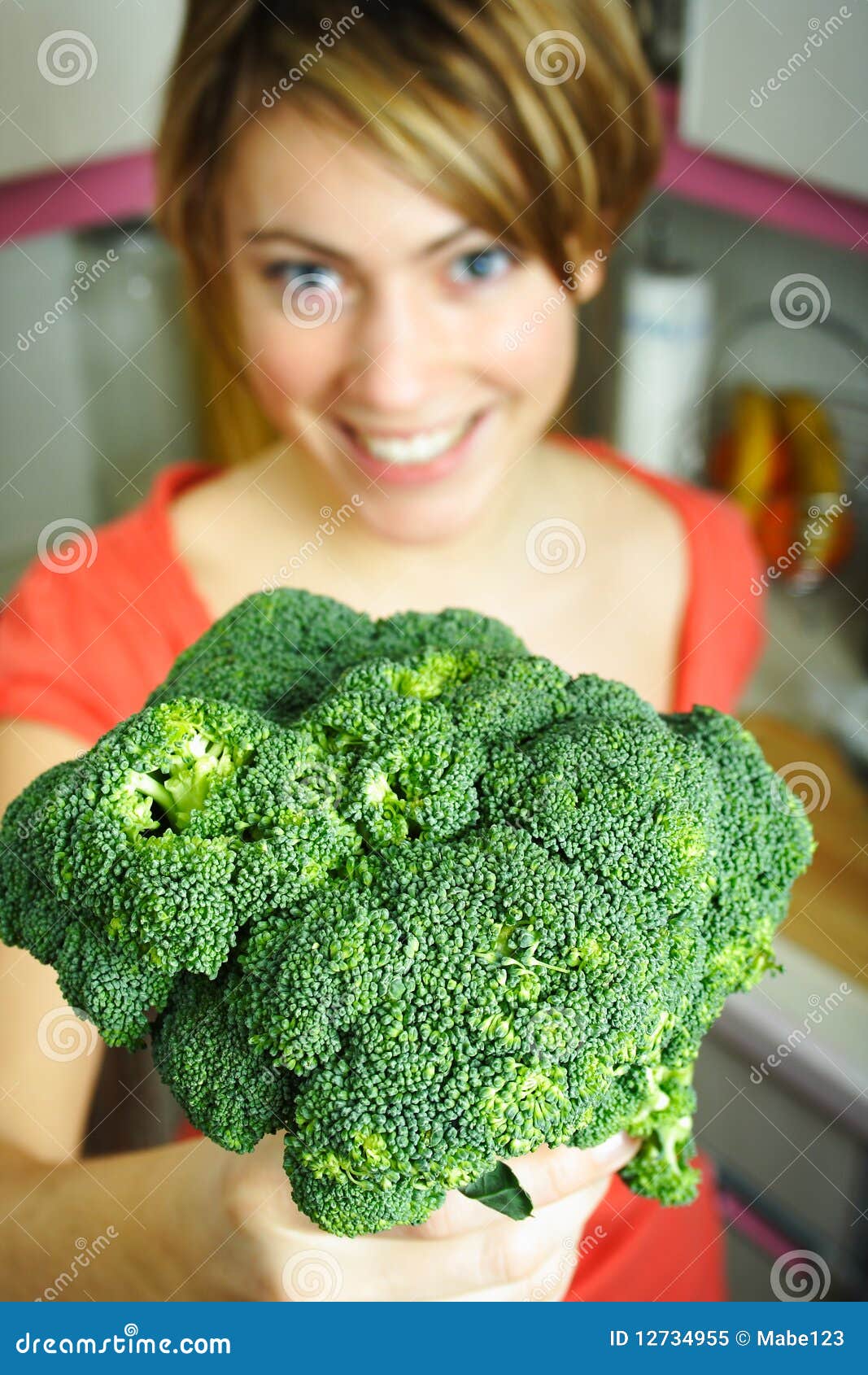 Woman with broccoli stock image. Image of fresh, healthy - 12734955