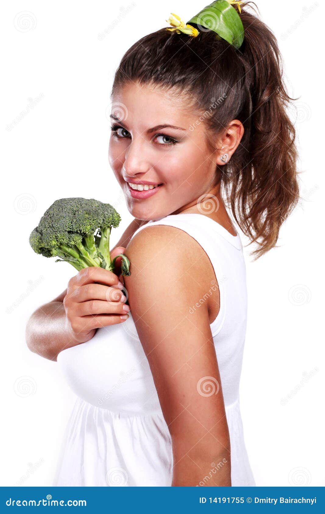 Woman and broccoli stock image. Image of color, young - 14191755