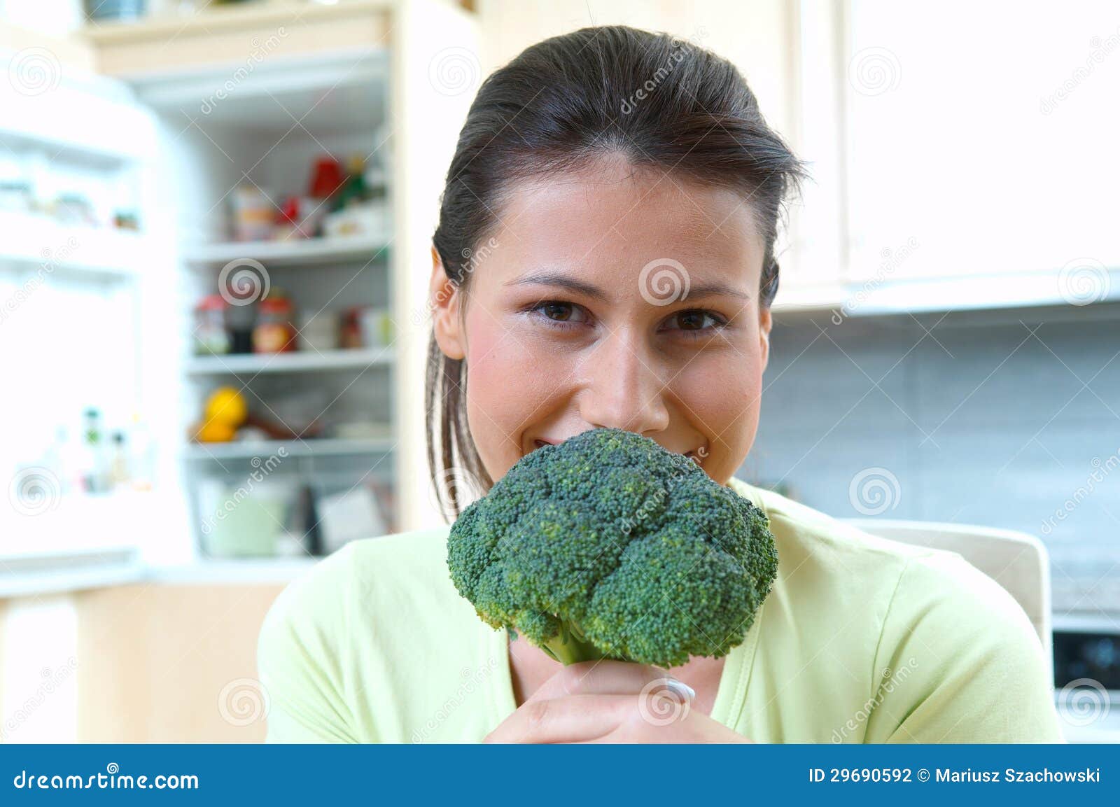 Woman with brocolli stock photo. Image of girl, smile - 29690592