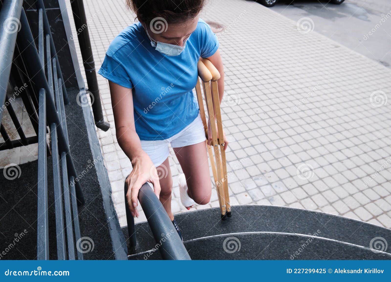 A Woman with a Broken Leg Climbs the Stairs Stock Image - Image of ...