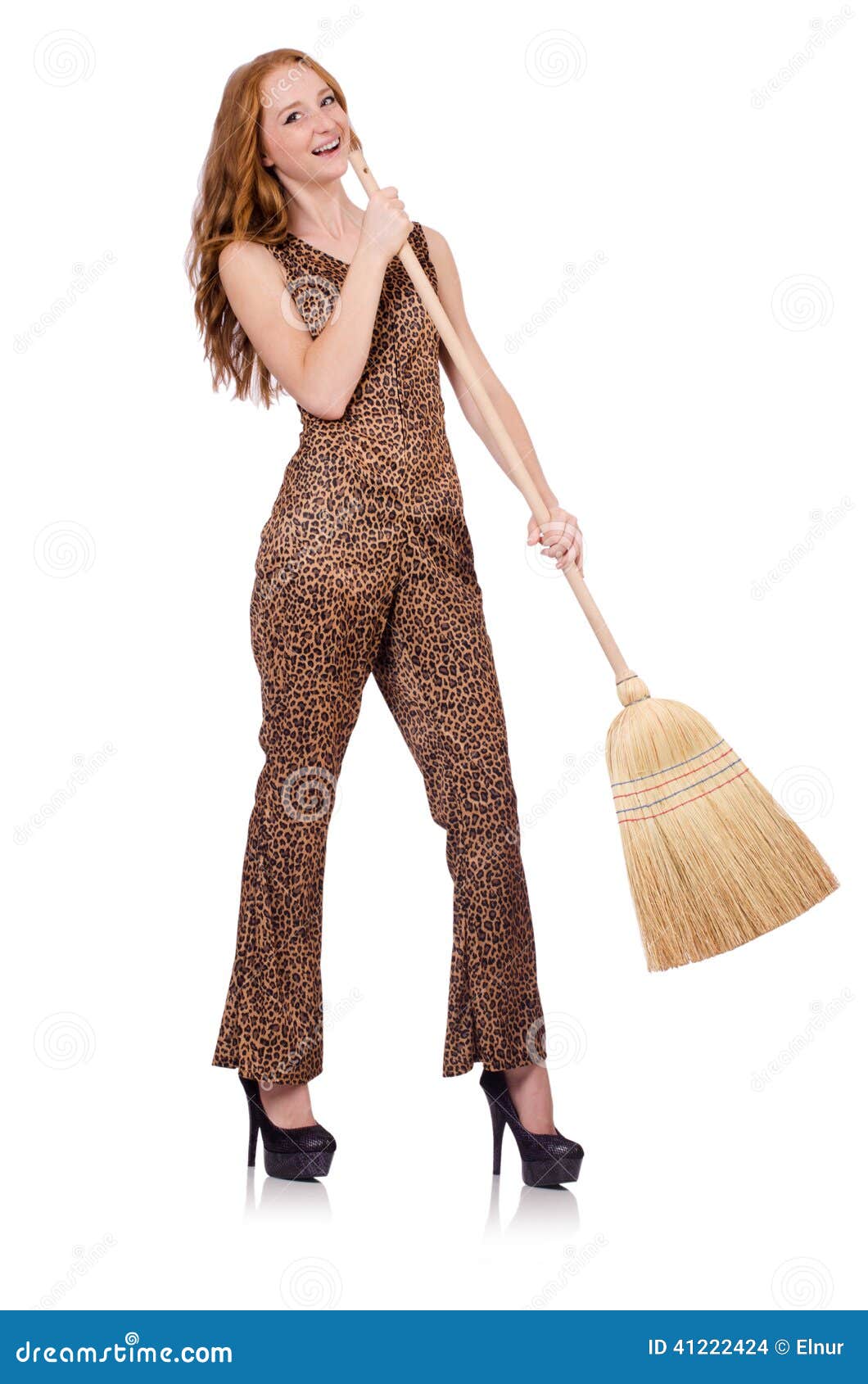 Woman with broom isolated stock photo. Image of caucasian - 41222424