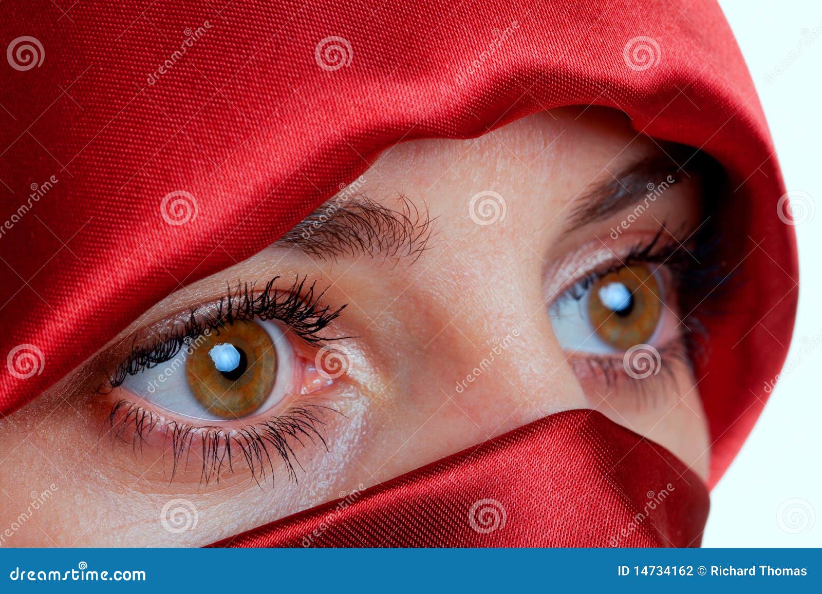 Woman with Brown Eyes and Red Veil Stock Photo - Image of cosmetics ...