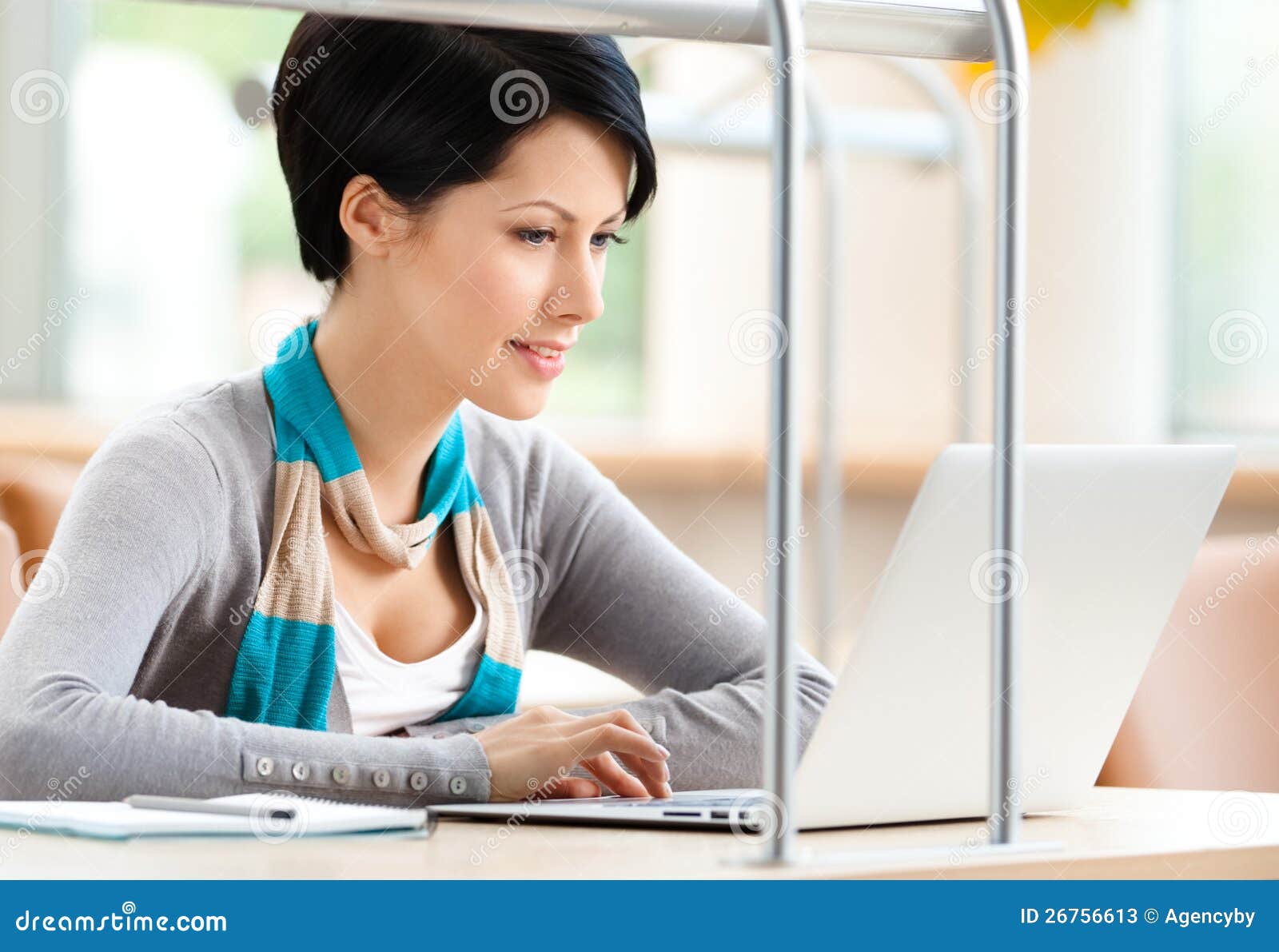 Woman Browsing on the Laptop Stock Image - Image of drill, brunette ...