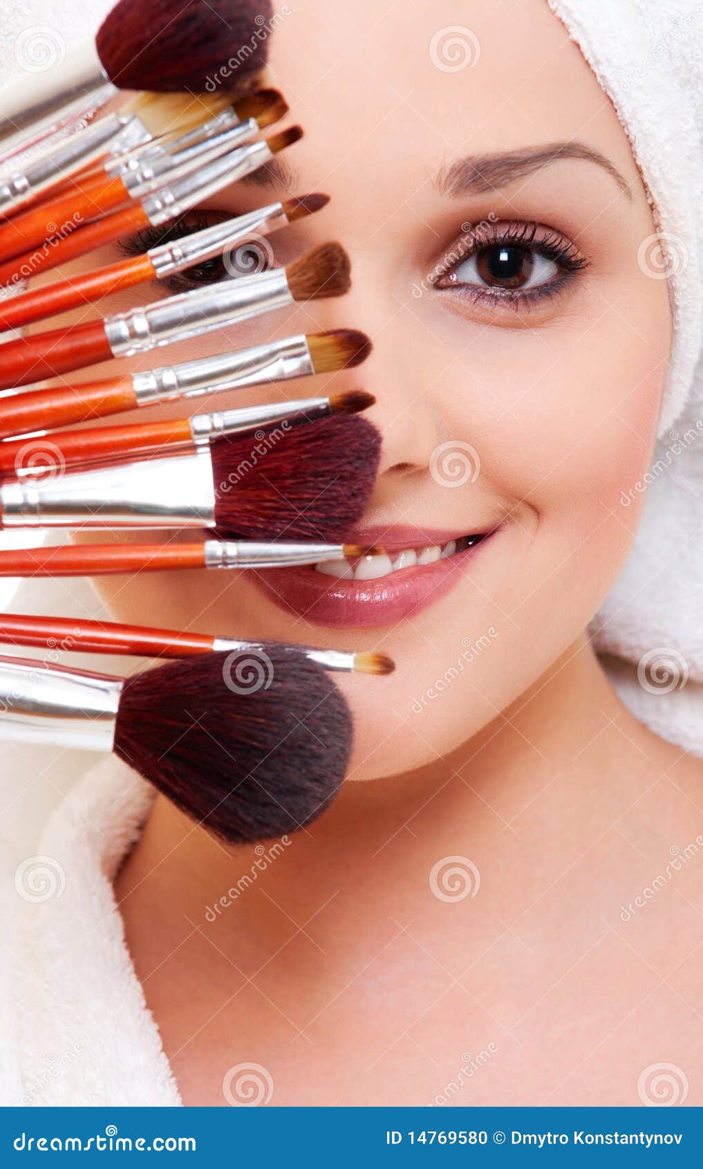 Woman with Brushes for Make-up Stock Photo - Image of looking, adult ...