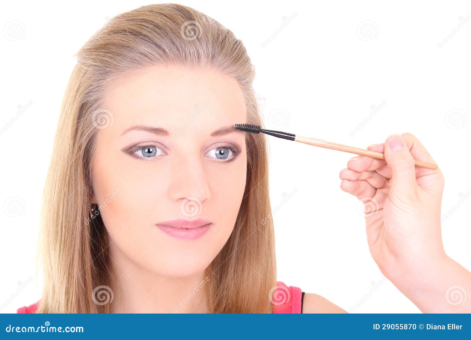 Woman Brushing Eyebrows with Makeup Brush Stock Photo - Image of ...