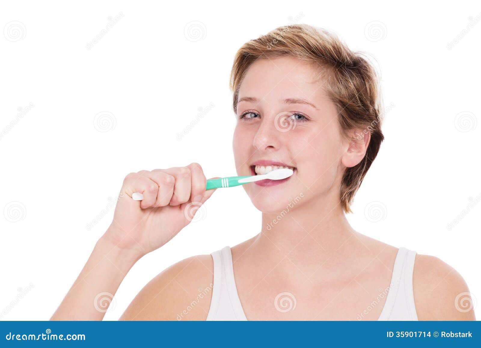 Woman brushing her teeth stock photo. Image of pretty - 35901714