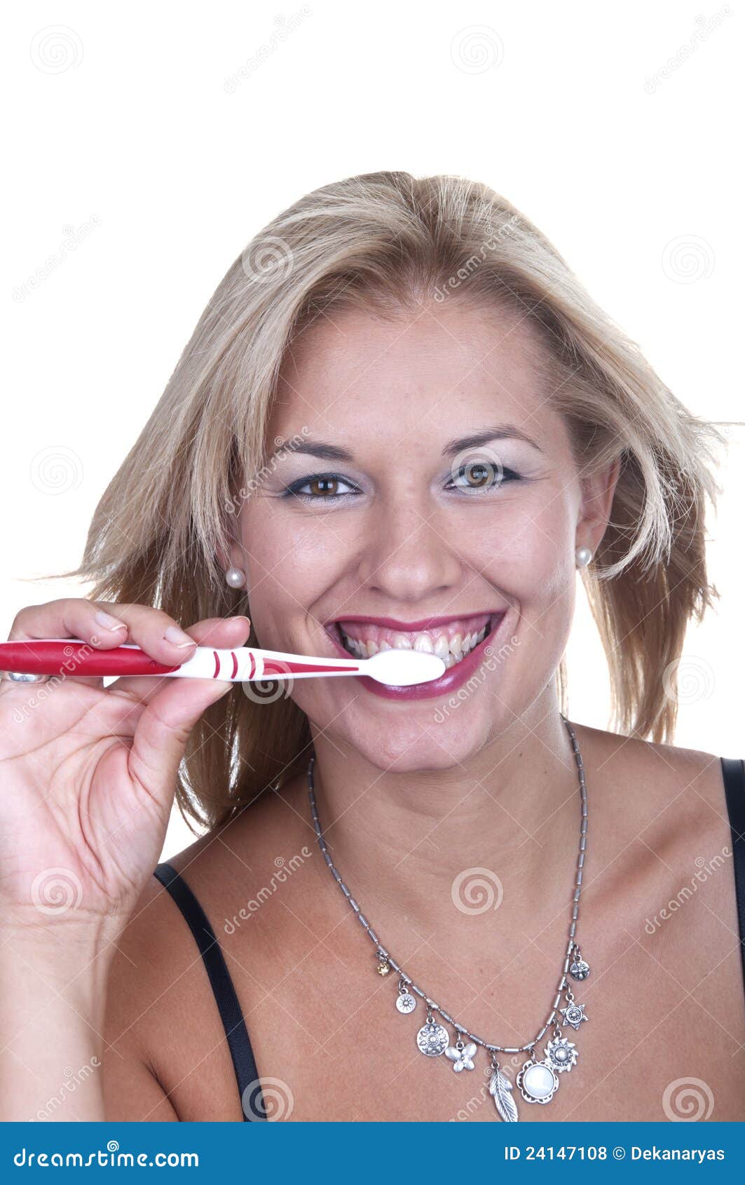 Woman brushing teeth stock photo. Image of oral, teeth - 24147108