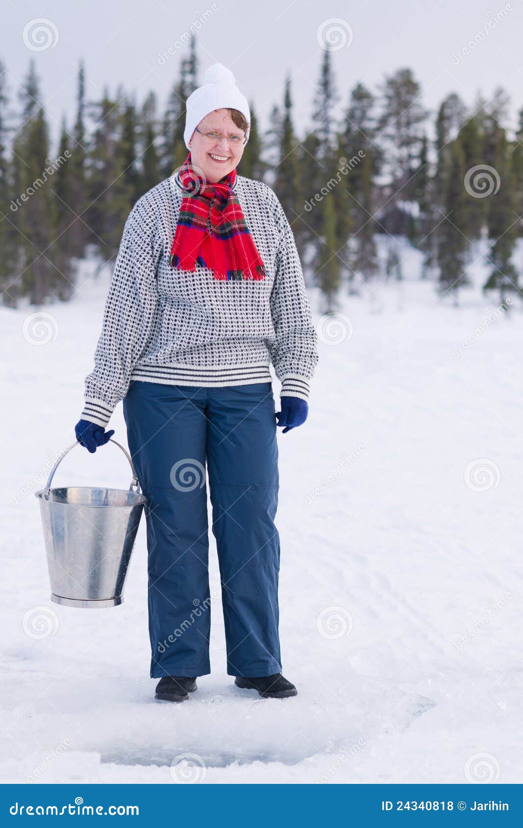 Woman and bucket stock photo. Image of scarf, adult, scandinavian ...