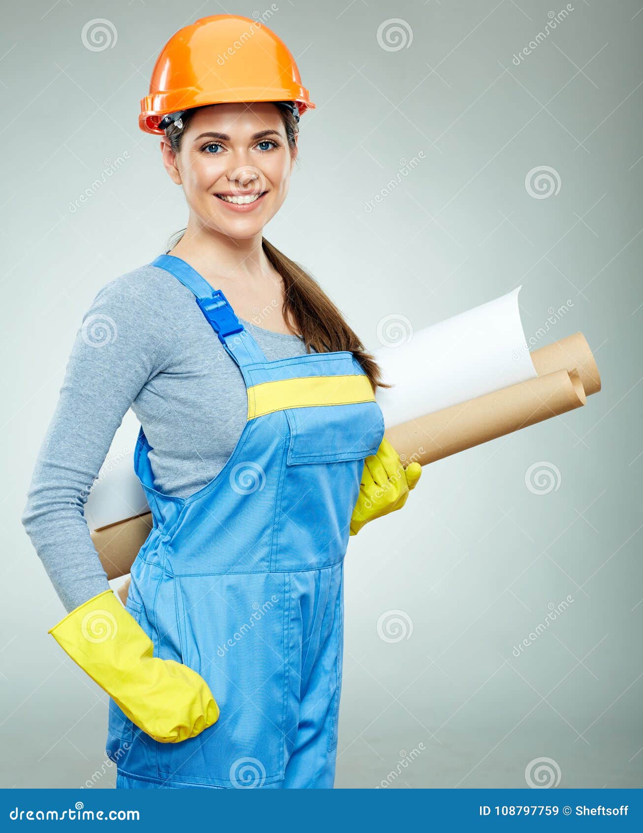 Woman Builder Architect Holding Blueprints. Stock Image - Image of ... Woman Builder Architect Holding Blueprints. Stock Image - Image of ...