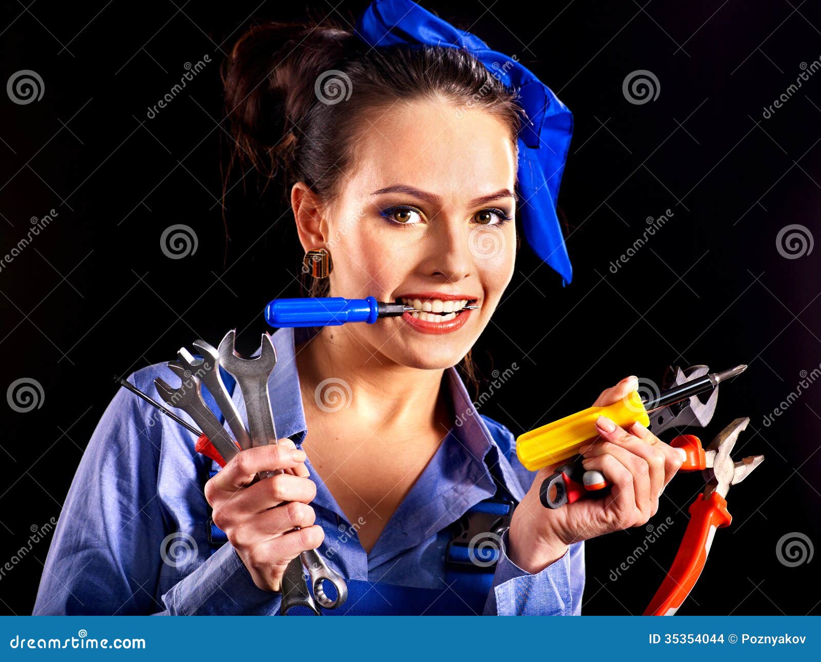 Woman Builder with Construction Tools. Stock Photo - Image of build ...