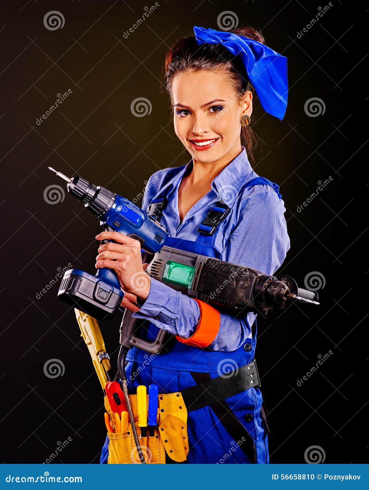 Woman Builder with Construction Tools Stock Photo - Image of girl ...